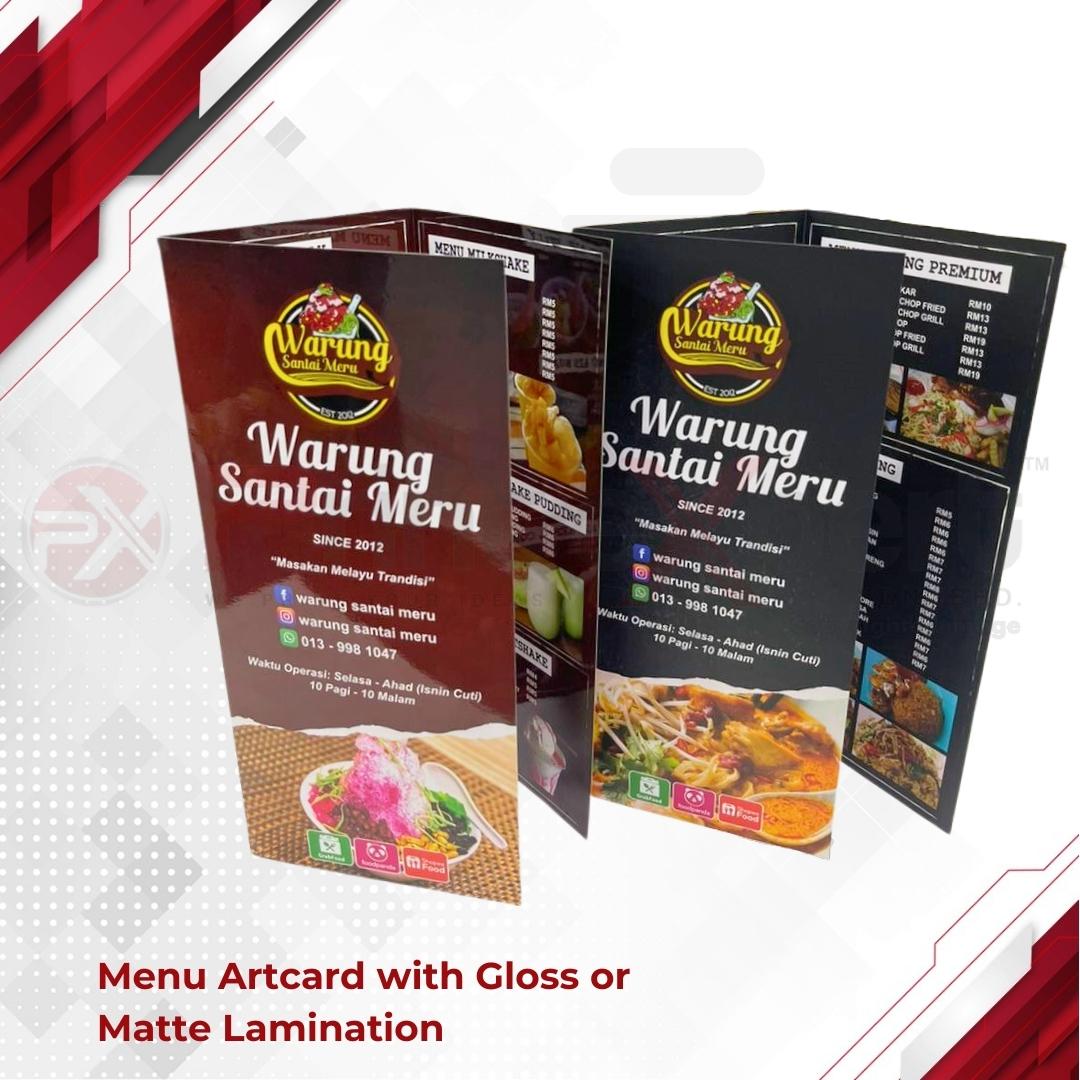 Menu Artcard with Gloss or Matte Lamination