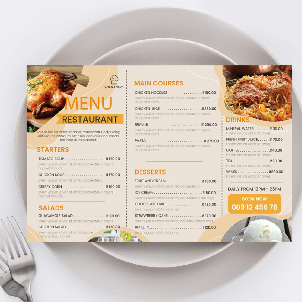 Explore Custom Tri-fold Menu Cards Templates & Personalize Instantly
