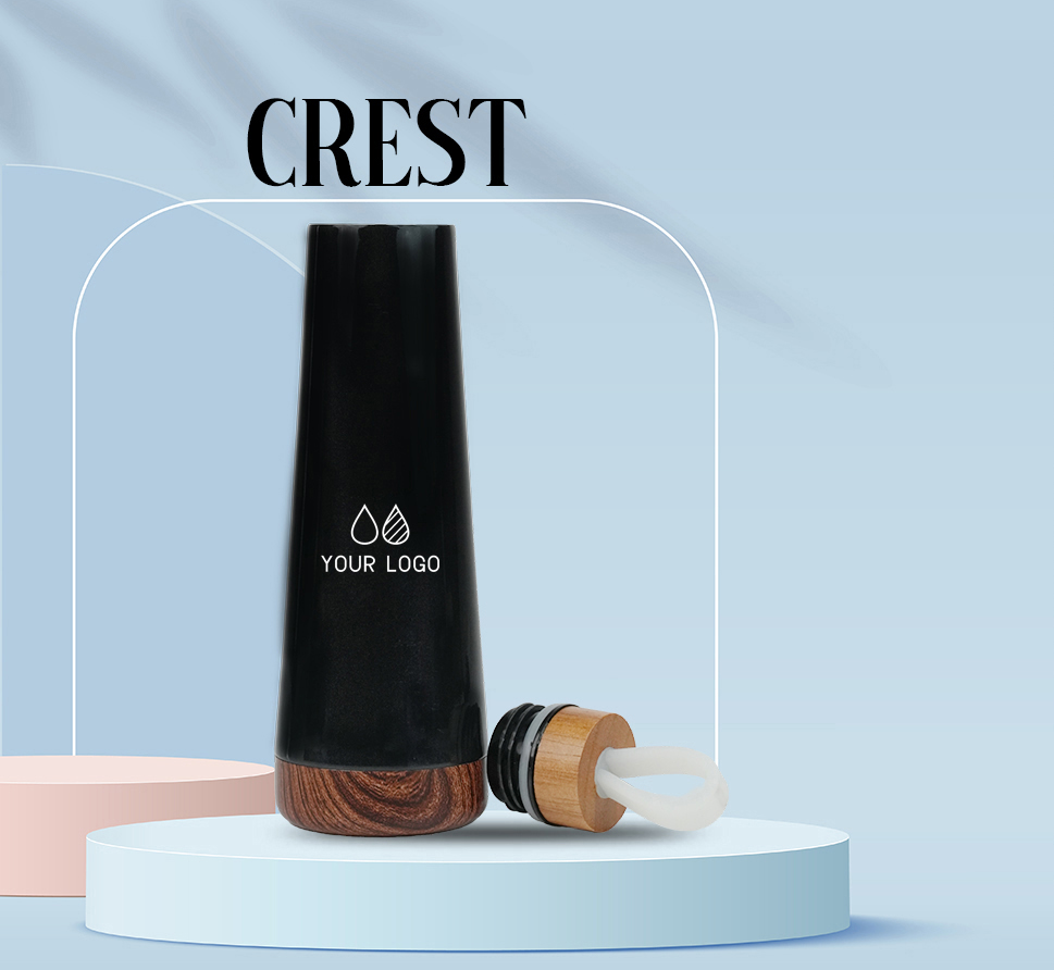 Crest Flask with Wood Base - Wee Print